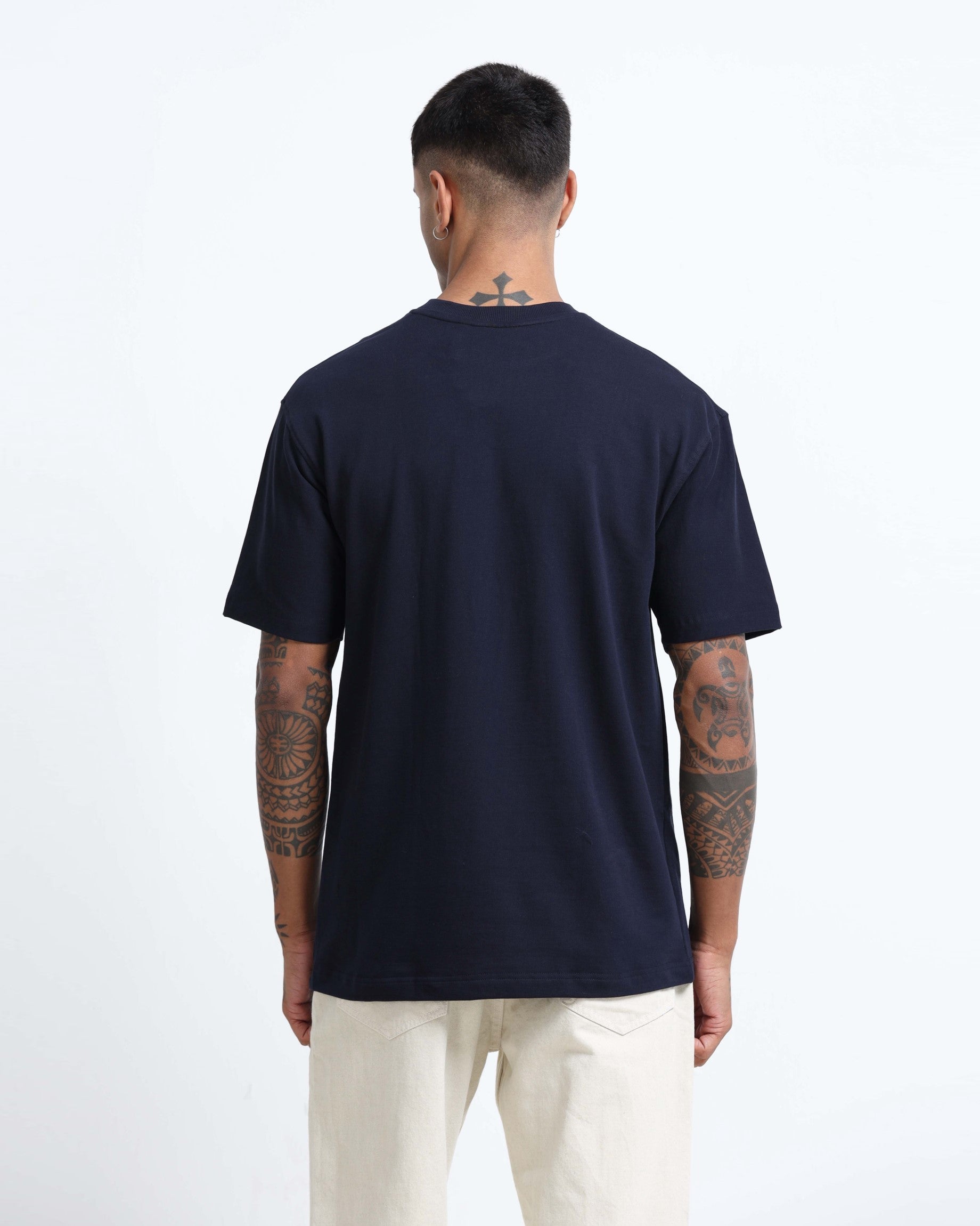 THE SIGNATURE Navy Blue Basic Tee - Oversized Fit