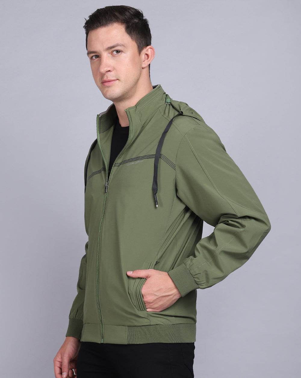 Buy Solid Hooded Wind-Cheater-Green Online